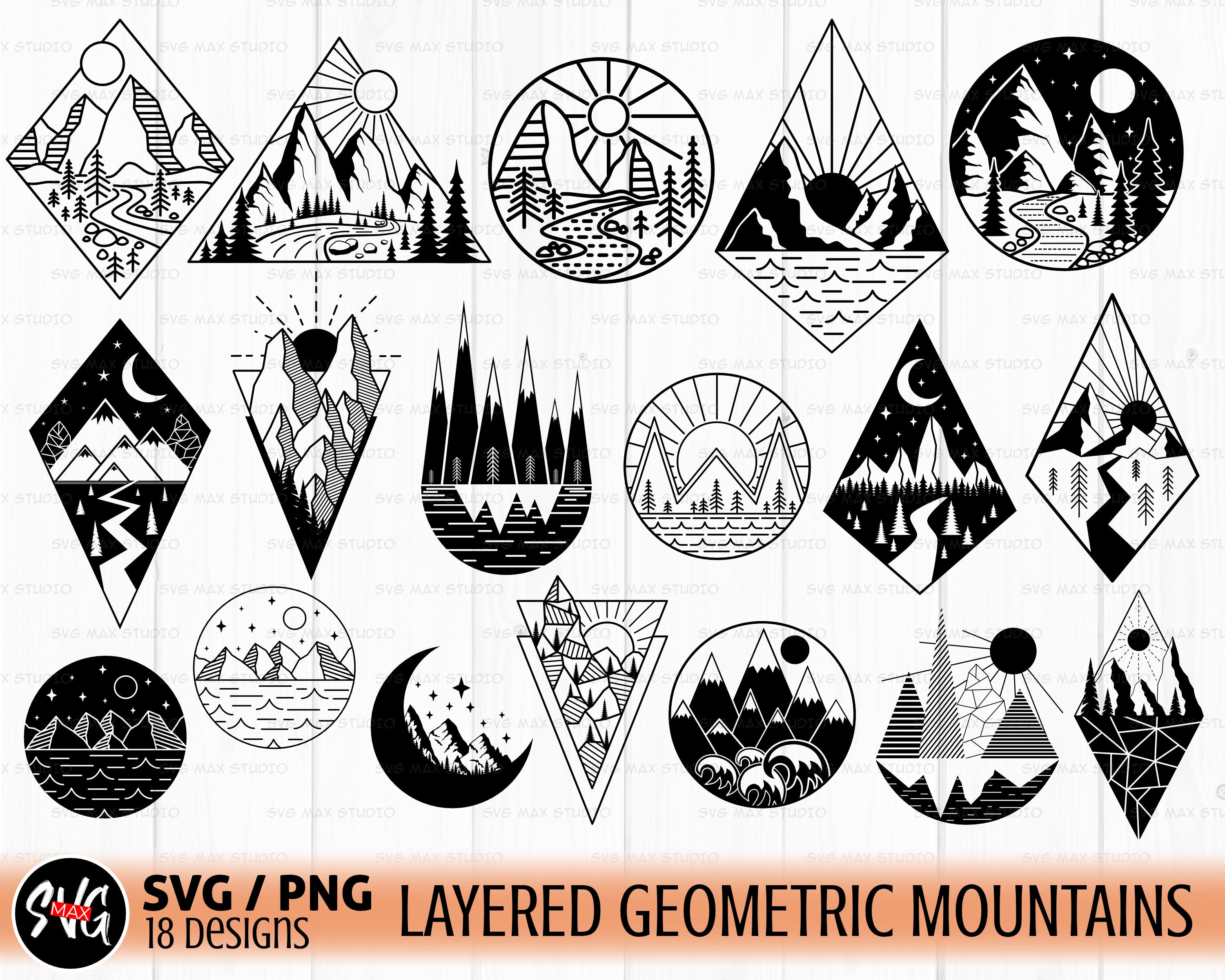 Geometric Mountain Svg Bundle Mountains Svg Mountain Scene | Etsy Canada