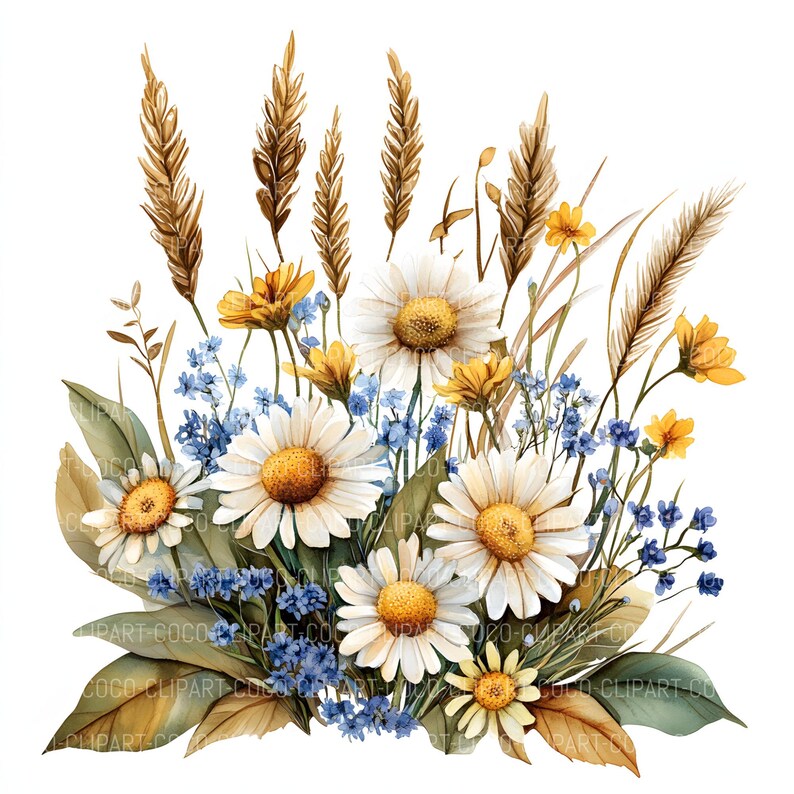 Wildflower Flowerbed Clipart, Watercolor Flowers Jpg, Paper Craft ...