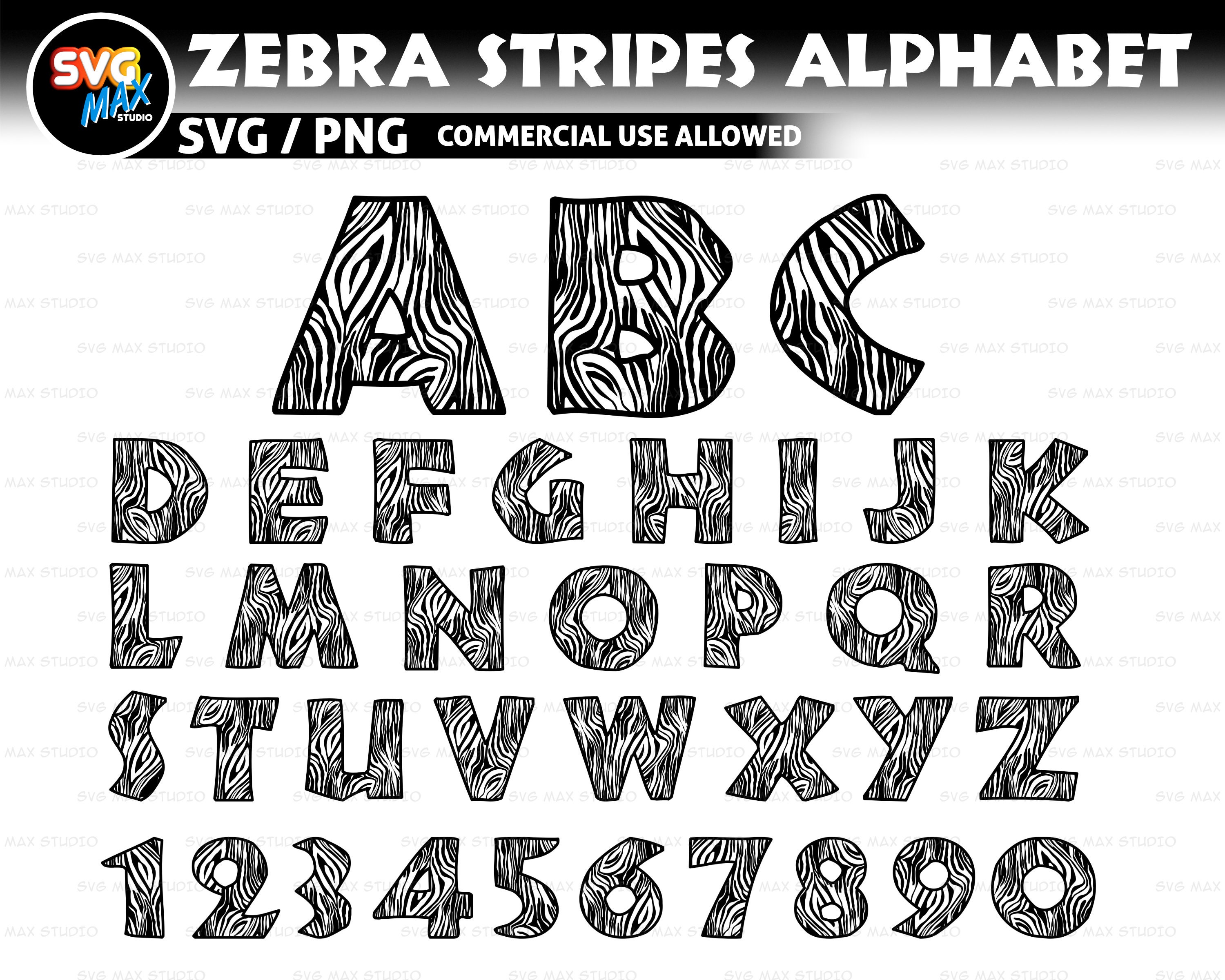 Zebra stripes font svg alphabet svg letters svg animal font | Etsy