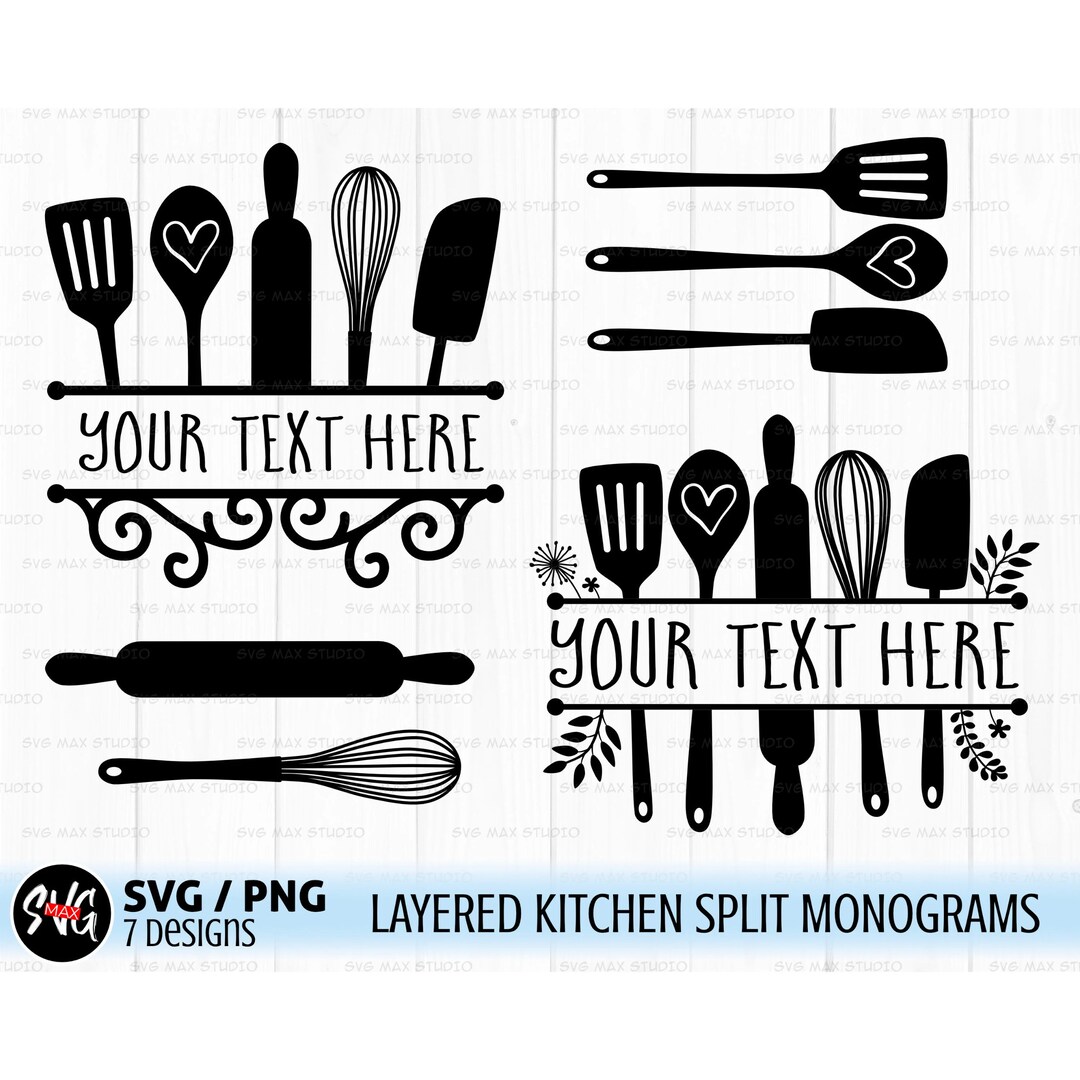 Kitchen Split Frame Svg, Split Monogram Svg, Kitchen Sign Svg, Cooking ...