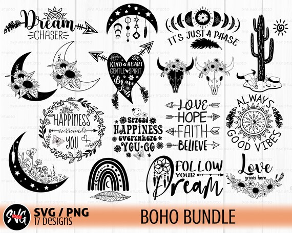 Prints hippie moon phases svg Boho svg bundle flower svg rainbow svg ...