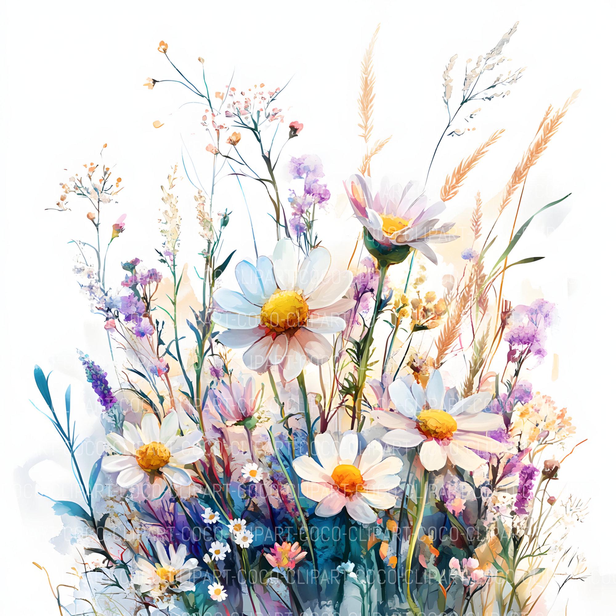 Wildflower Flowerbed Clipart, Watercolor Flowers Jpg, Paper Craft ...