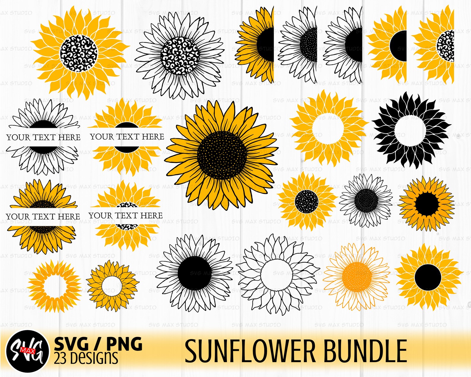 Sunflower Svg Bundle Png Sunflowers Svg Half Sunflower Svg - Etsy