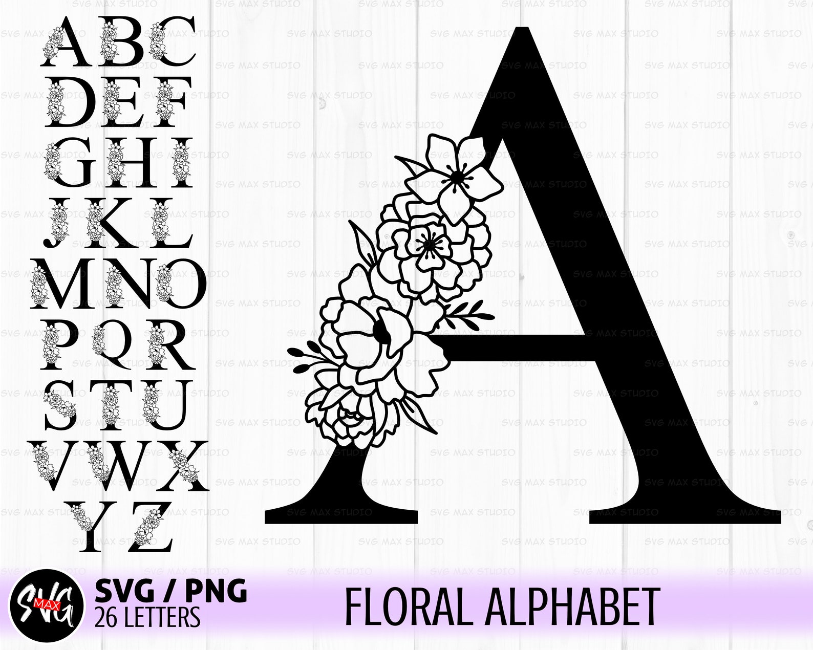 Floral Alphabet Svg Png Flower Letters Svg Floral Wedding - Etsy