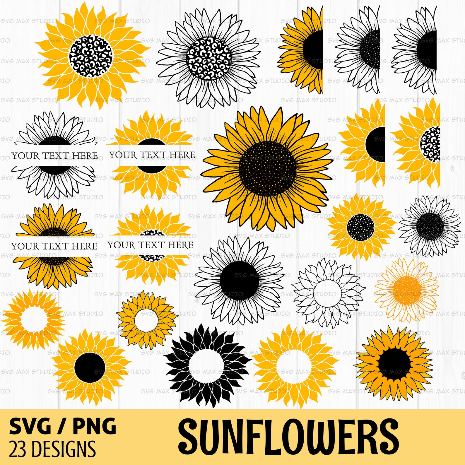 Sunflower Svg Bundle, Png, Sunflowers Svg, Half Sunflower Svg ...