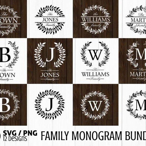 Family Monogram Wreath Svg Family Name Svg Last Name Svg - Etsy