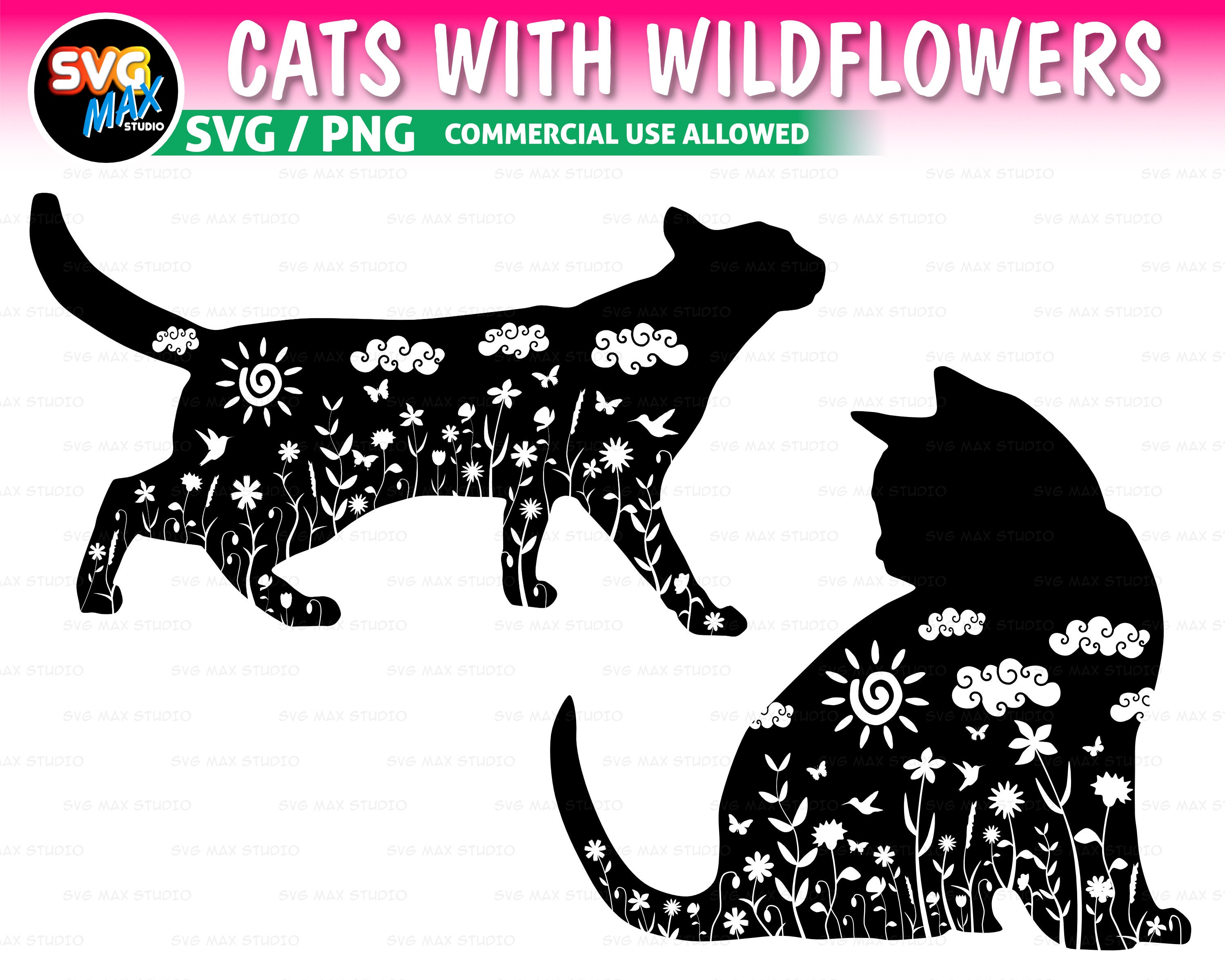 Floral cat svg flower cat svg animal mandala svg flower | Etsy