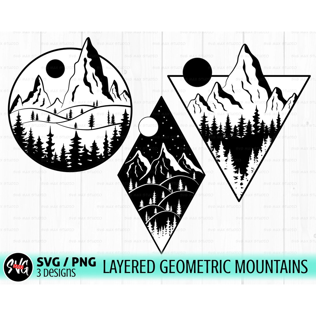 Geometric Mountain Svg Bundle, Mountains Svg, Mountain Scene Svg ...
