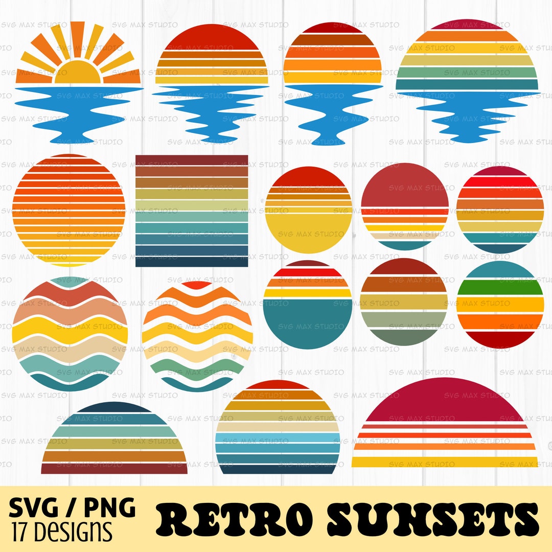 Retro Sunset Svg, Png, Vintage Sunset Svg, Retro Sunset Clipart Svg ...