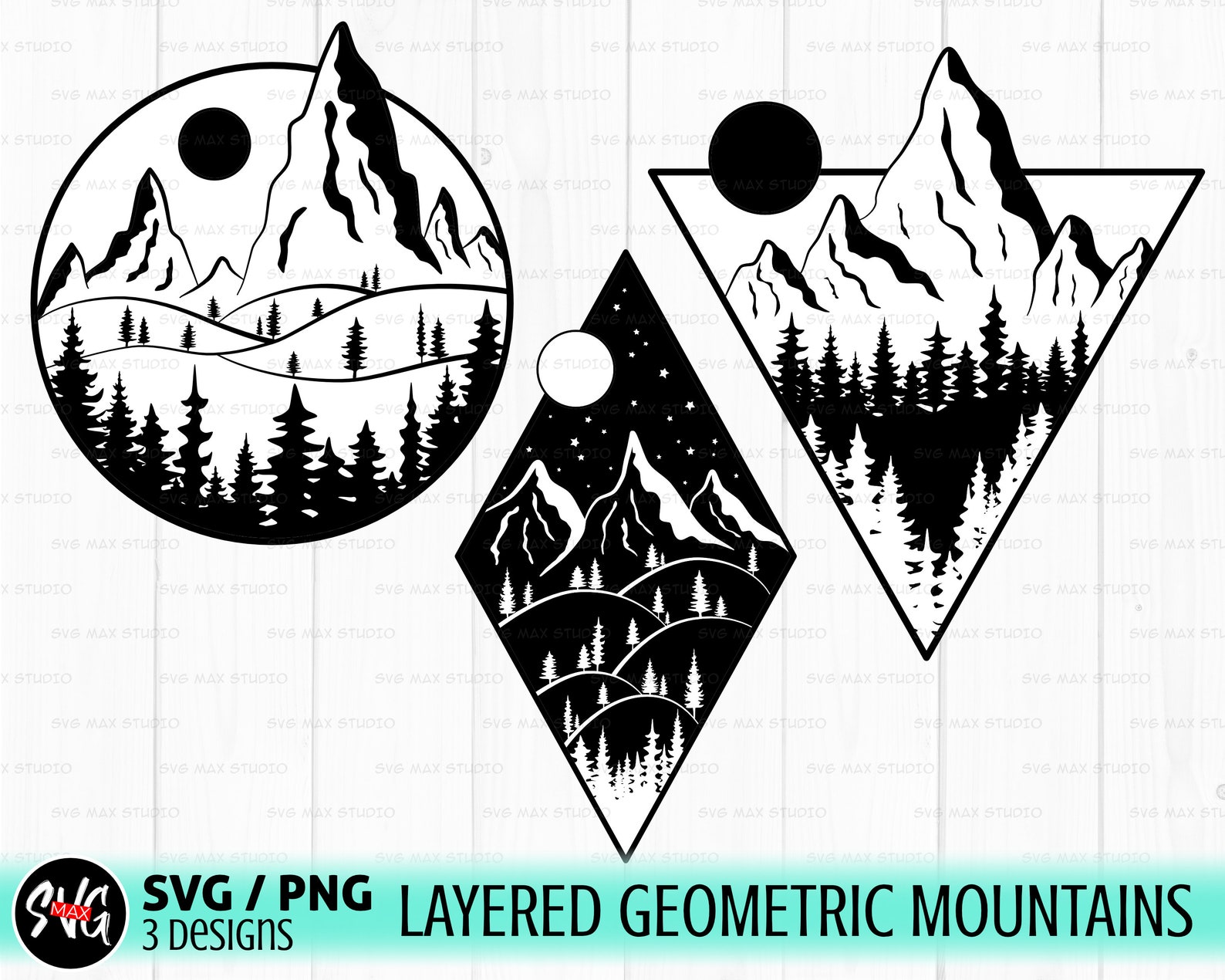 Geometric Mountain Svg Bundle Mountains Svg Mountain Scene - Etsy