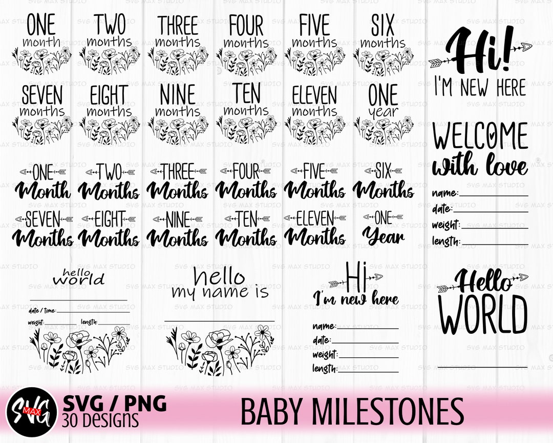 Baby Milstone Svg Bundle Baby Announcement Svg Hello World - Etsy