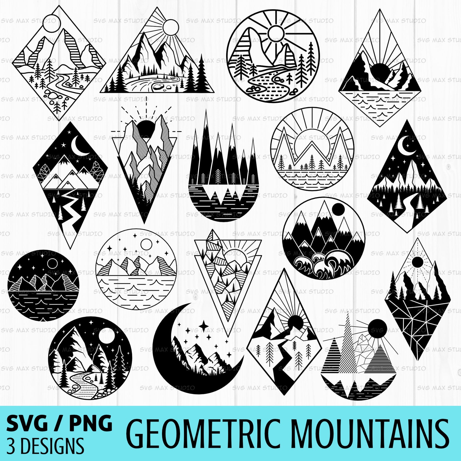 Geometric Mountain Svg Bundle, Mountains Svg, Mountain Scene Svg ...