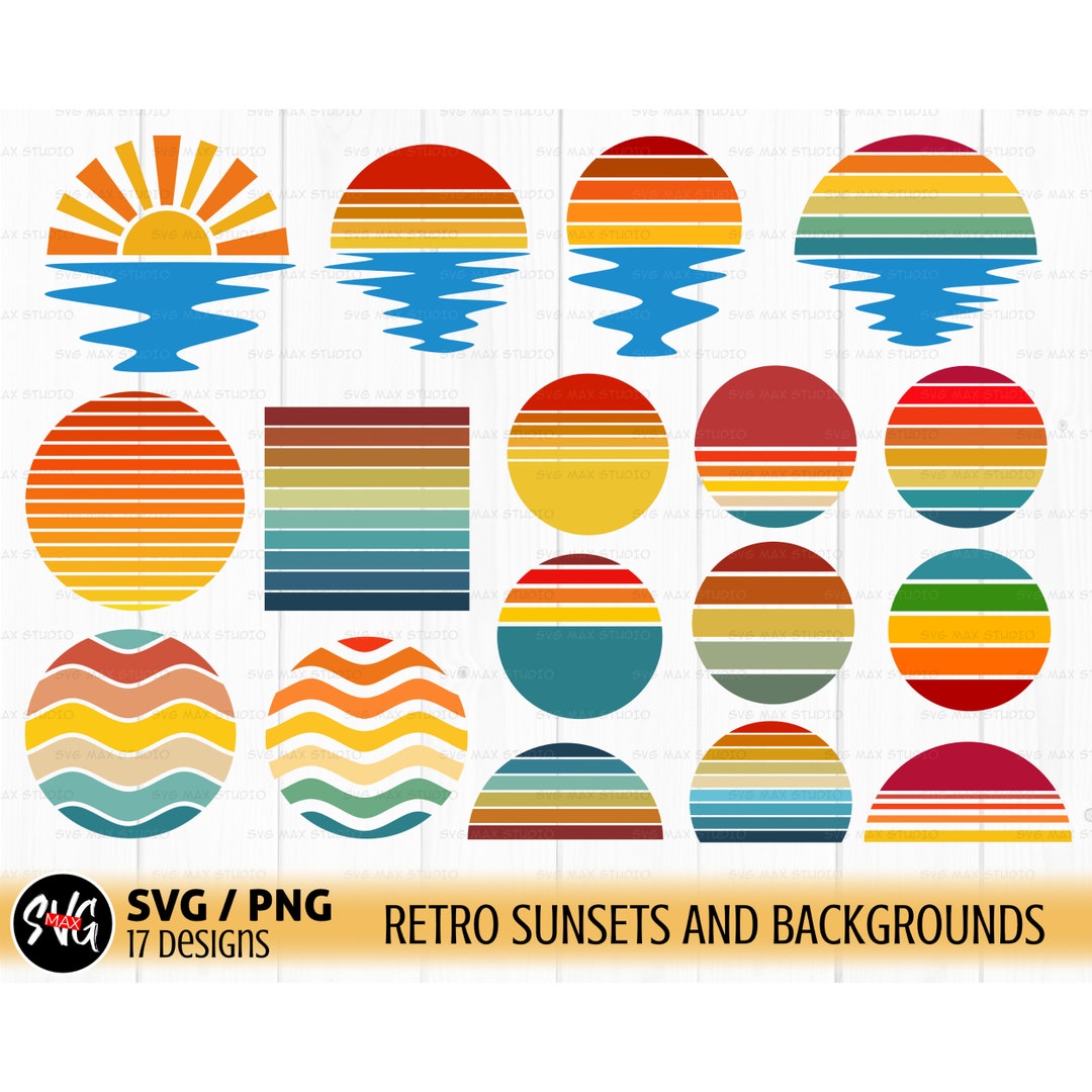 Retro Sunset Svg, Png, Vintage Sunset Svg, Retro Sunset Clipart Svg ...
