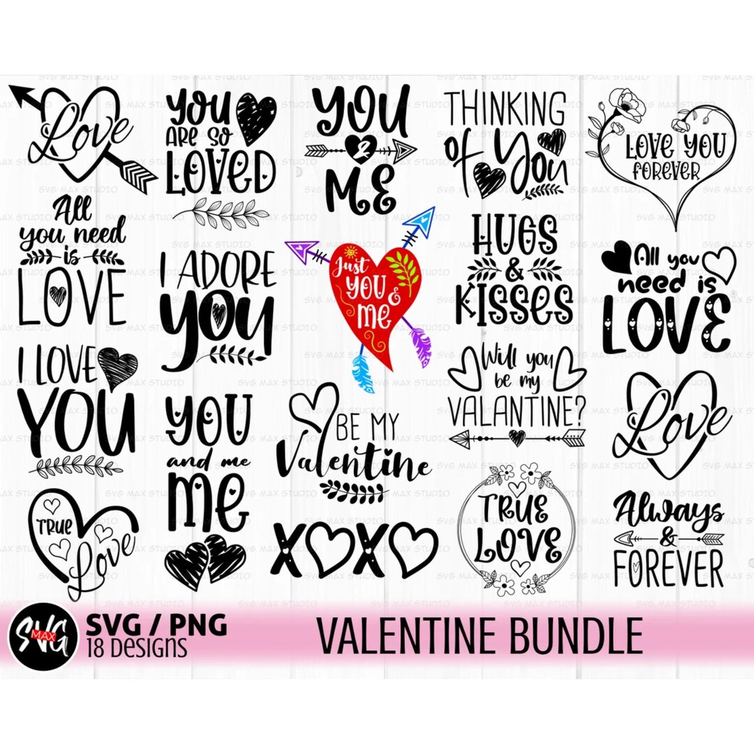 Valentine Svg Bundle, Love Svg, Valentines Day Svg, Xoxo Svg, Heart Svg ...