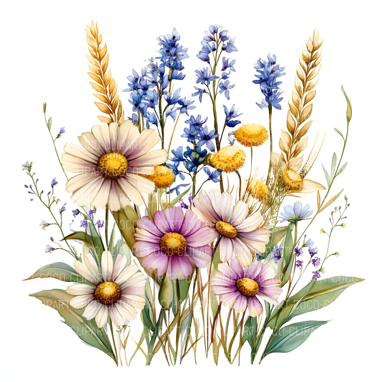 Wildflower Flowerbed Clipart, Watercolor Flowers Jpg, Paper Craft ...