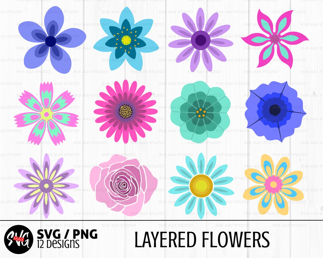 Layered Flowers Svg Bundle, Flower Svg, Floral Svg, Tropical Flower Svg ...