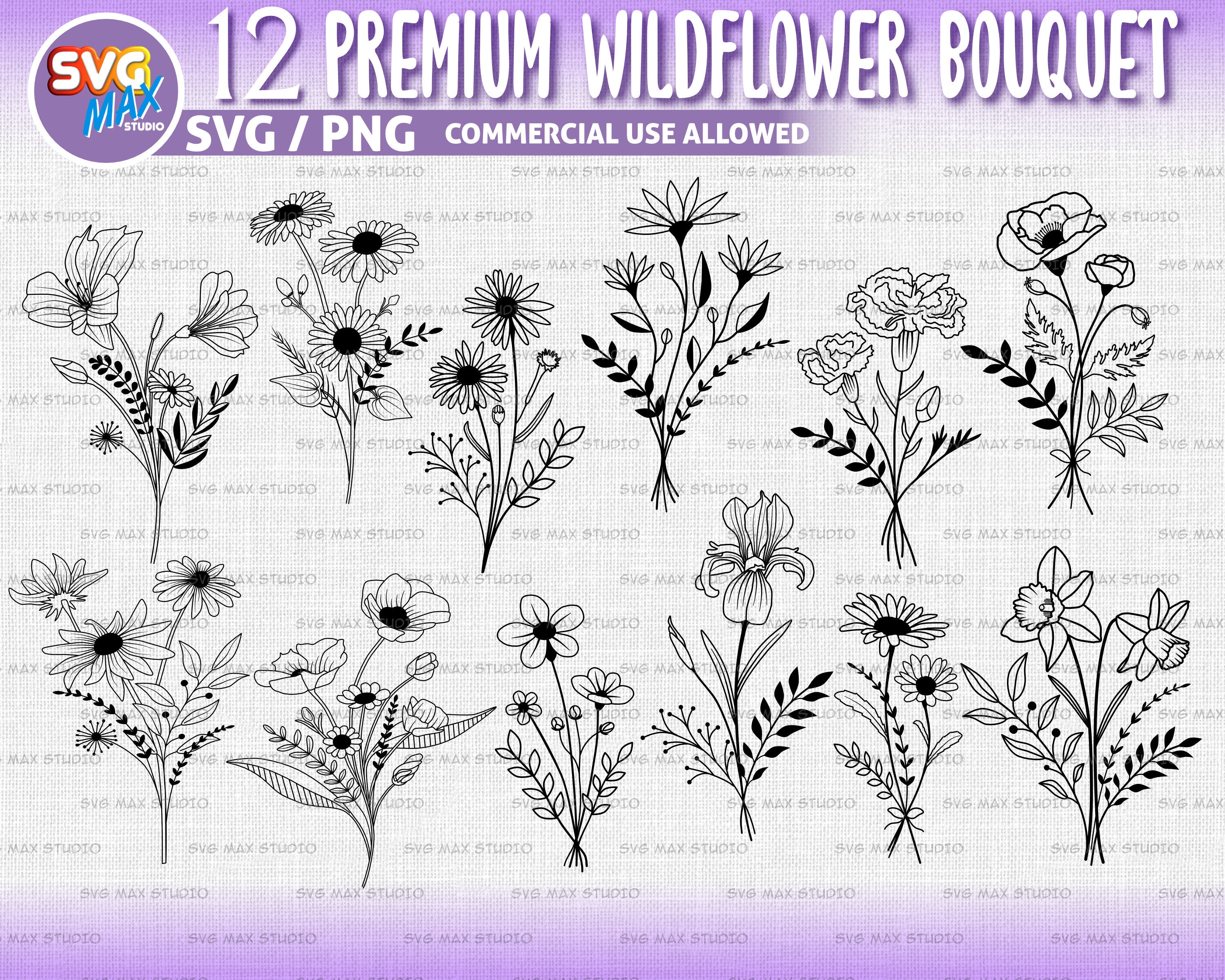 Wildflower svg Bouquet svg bundle floral svg flower svg | Etsy