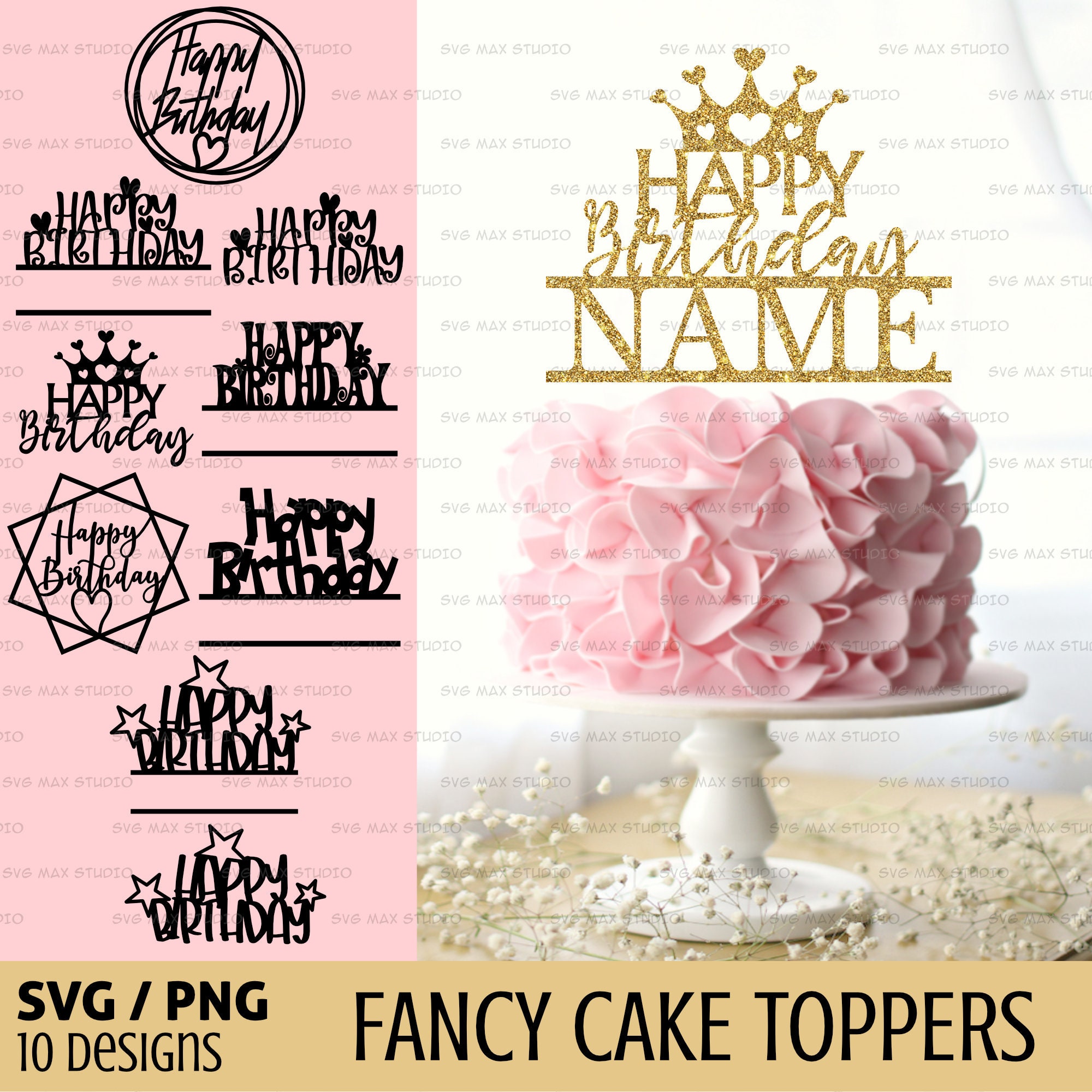 Happy Birthday Cake Topper Svg Png, Bundle, Cake Topper Birthday Svg ...