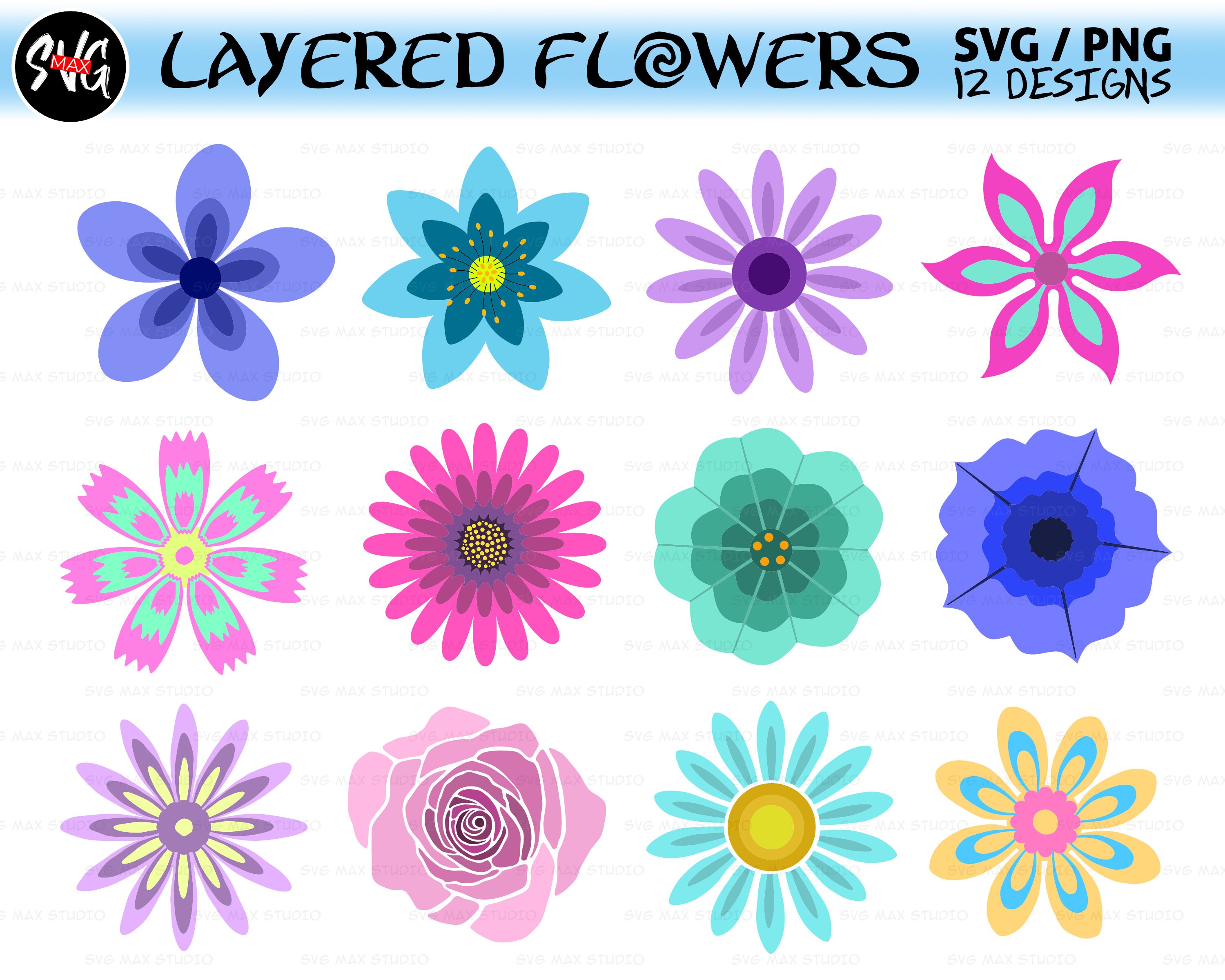 Layered flowers svg bundle flower svg floral svg tropical | Etsy
