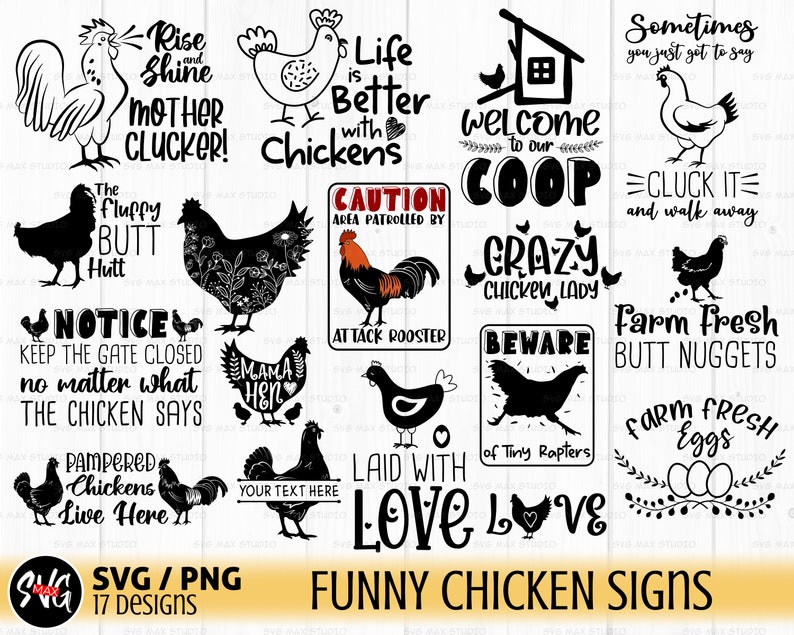 Funny Chicken Svg Bundle Farm Svg Rooster Svg Hen Svg | Etsy