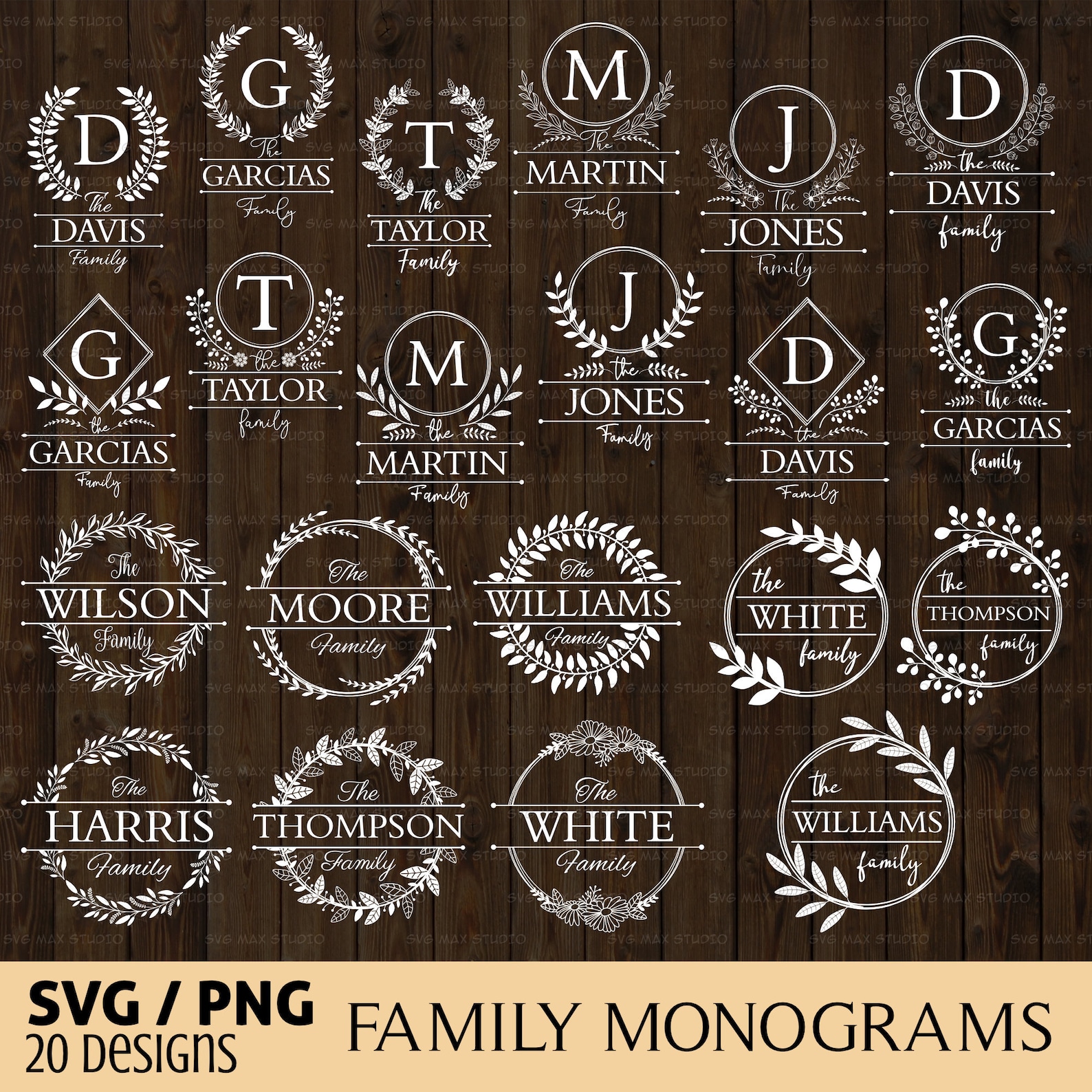 Family Name Monogram Svg, Last Name Svg, Split Wreath Svg, Split ...