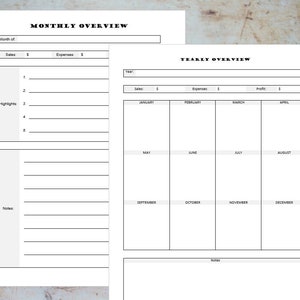 Monthly Overview, Yearly Overview Fillable/printable PDF Form - Etsy