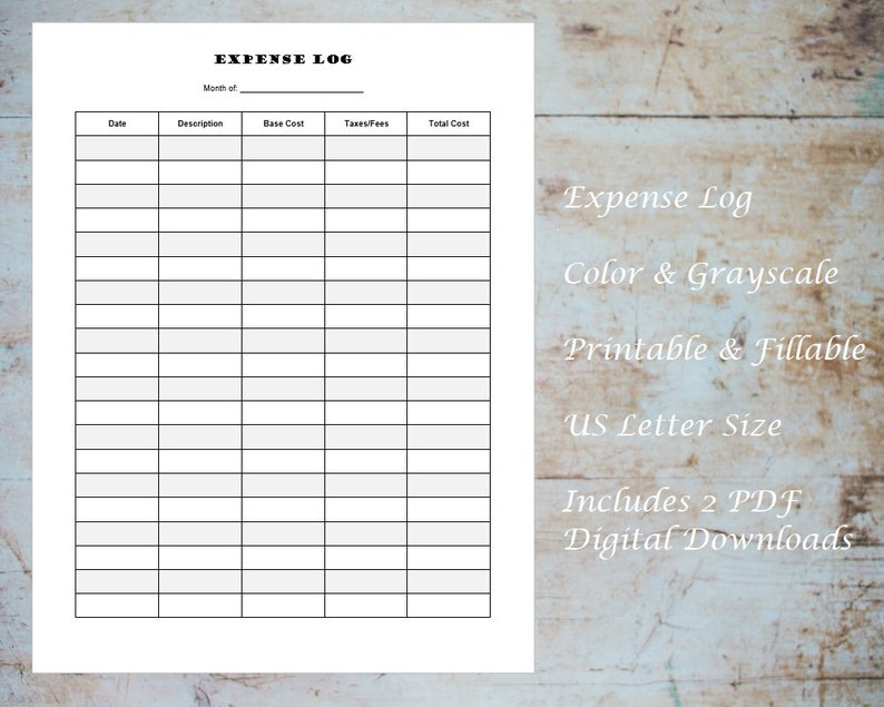 Expense Log Printable/fillable PDF Digital Download - Etsy