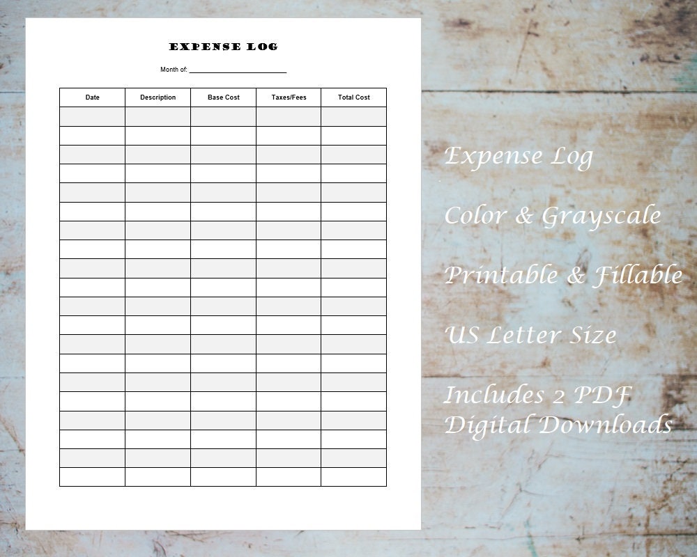 Expense Log Printable/fillable PDF Digital Download - Etsy