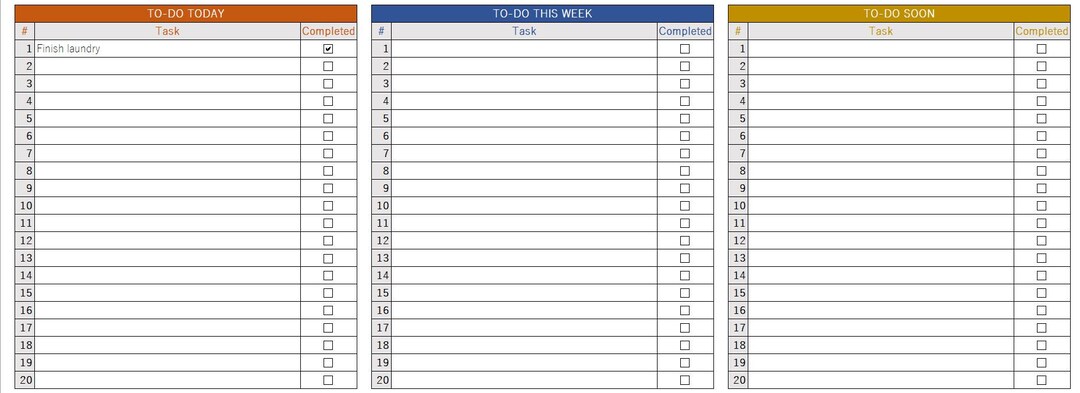 To-do List Excel Spreadsheet - Etsy