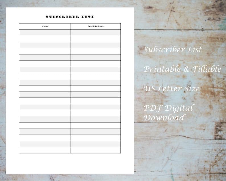 Subscriber List Printable/fillable PDF - Etsy