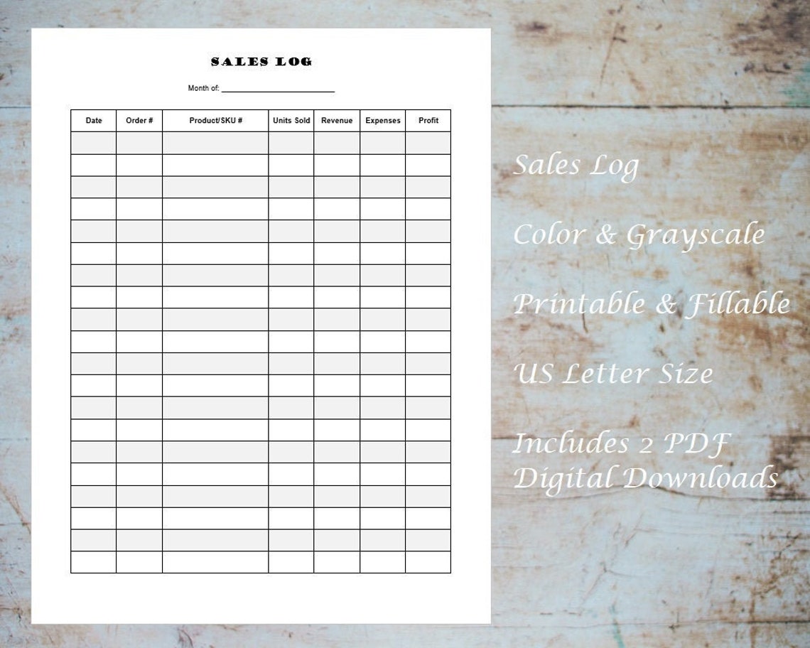 Sales Log Fillable/printable PDF Form - Etsy UK