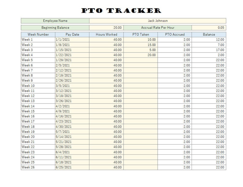 PTO Calculator & Tracker Excel Spreadsheet Printable - Etsy UK