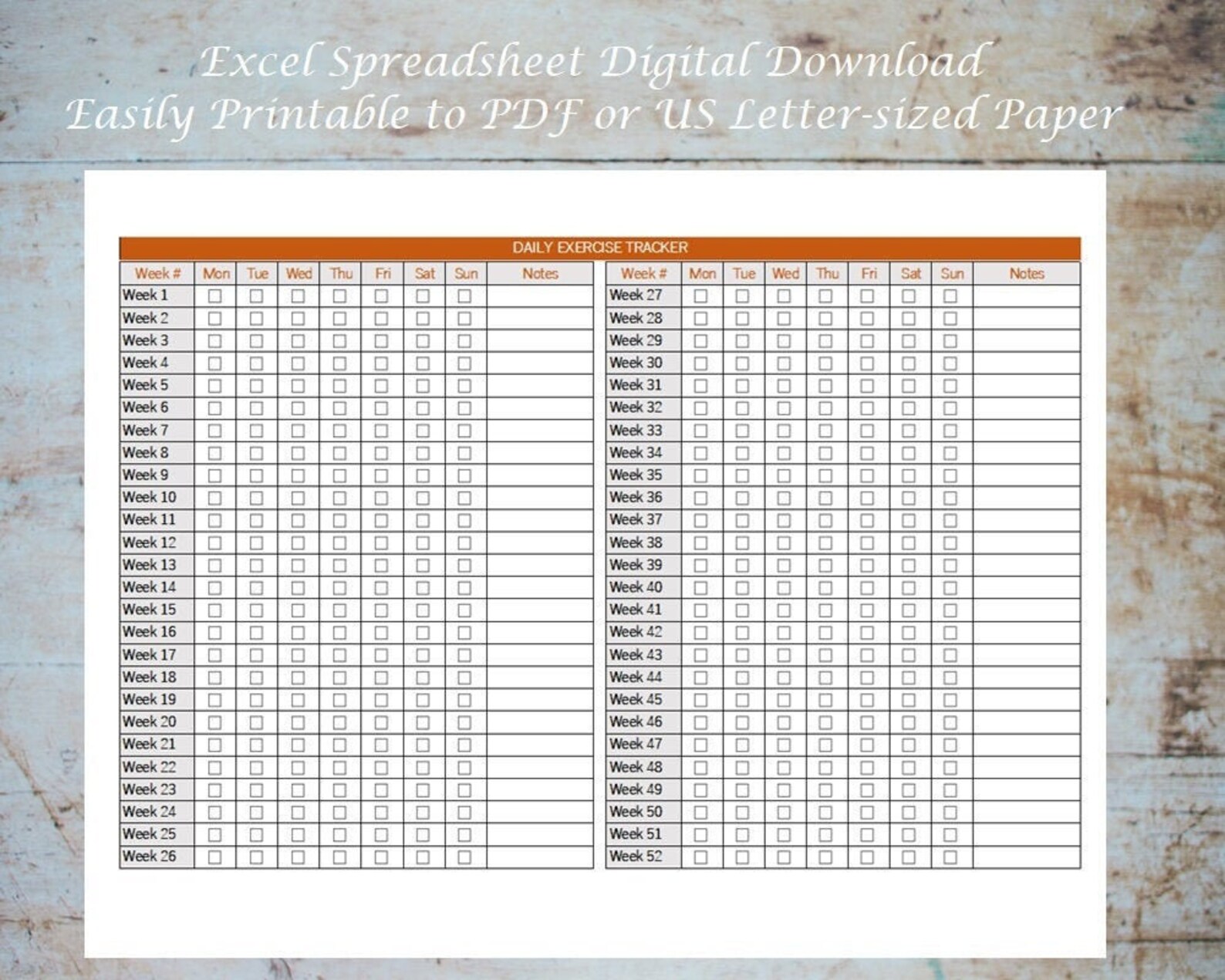Exercise Tracker With Checkboxes - Excel Spreadsheet - Printable ...
