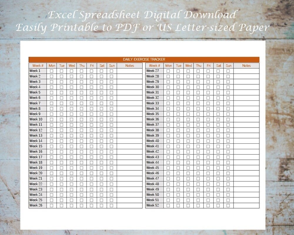 Exercise Tracker With Checkboxes - Excel Spreadsheet - Printable ...