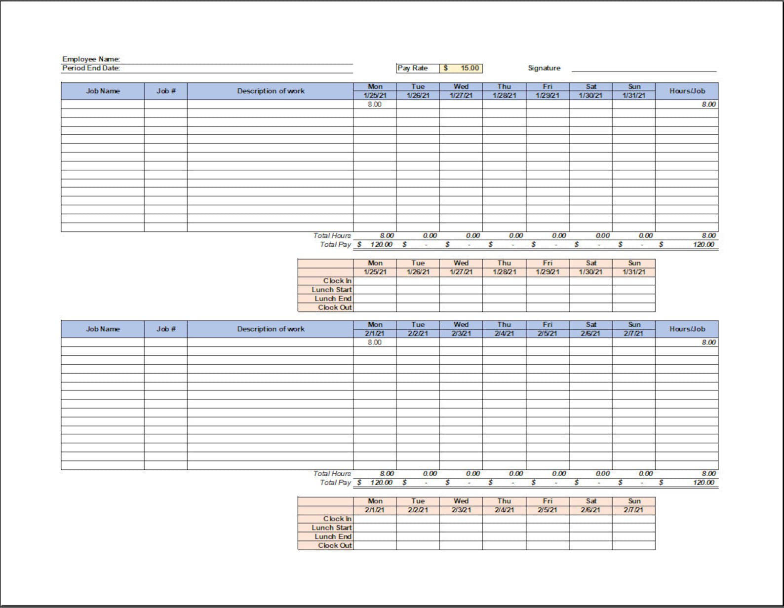 Bi Weekly Timesheet Excel Spreadsheet - Etsy