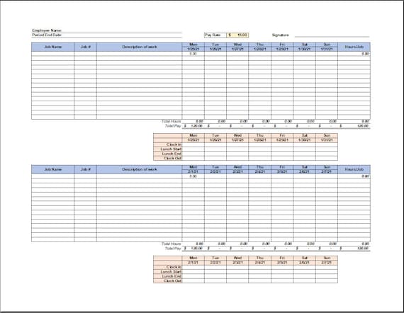 Bi Weekly Timesheet Excel Spreadsheet | Etsy