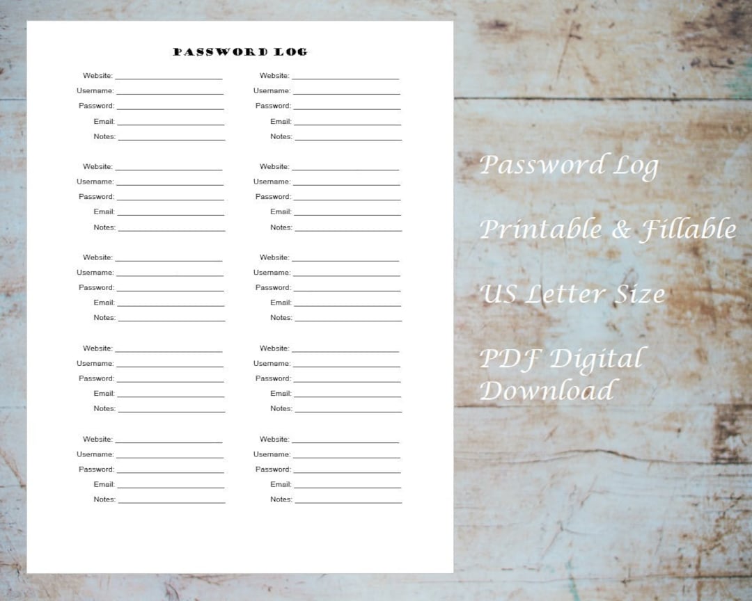 Password Log Printable/fillable PDF - Etsy