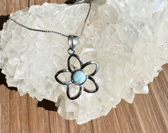 Larimar Flower Pendant 925 Sterling Silver and 925 Sterling Silver ...
