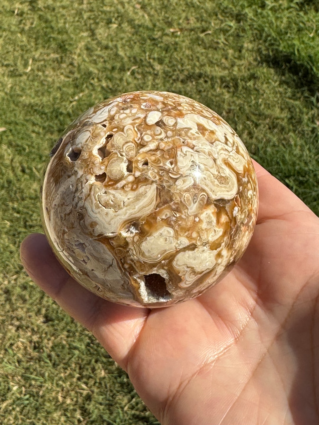 Amber Flower Agate Sphere (66mm): Healing Crystal Stone - Etsy