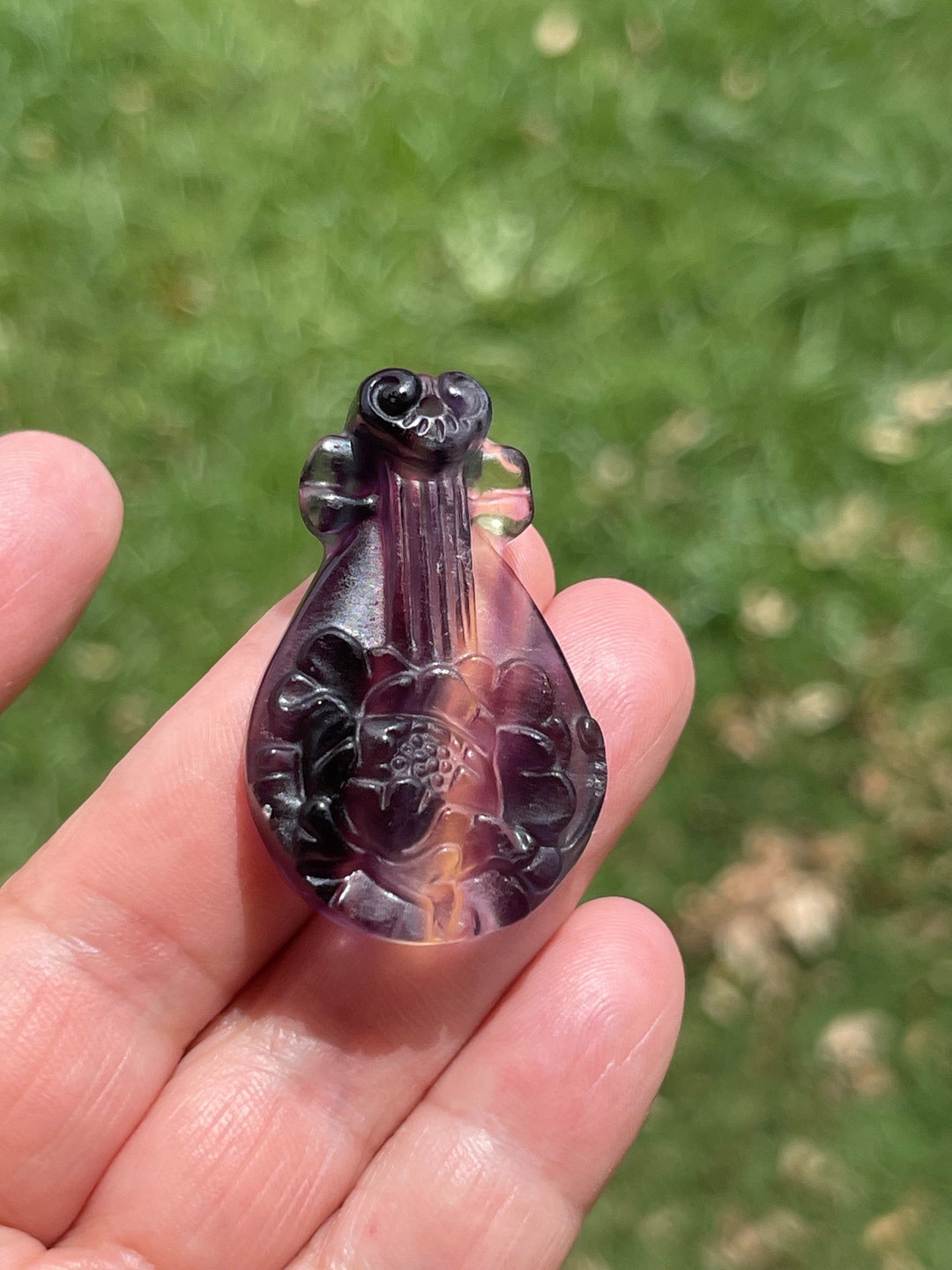 Fluorite Pipa Lute Carving: Rainbow Crystal Pendant - Etsy