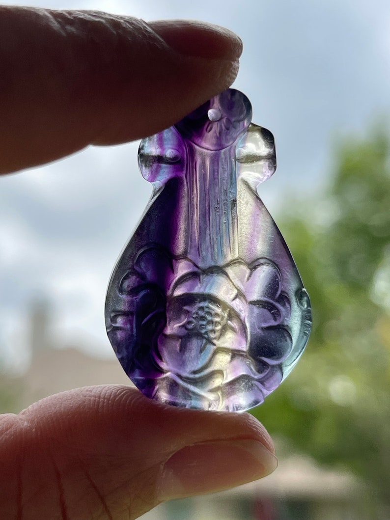 Fluorite Pipa Lute Carving: Rainbow Crystal Pendant - Etsy