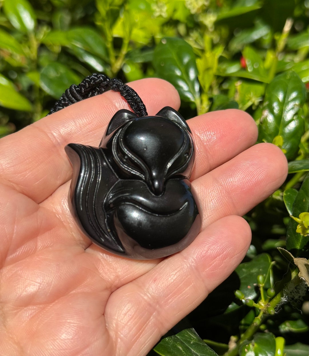 Black Obsidian Fox Pendant Black Obsidian Fox Necklace Protection ...