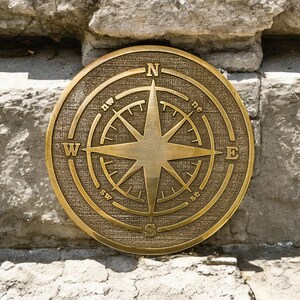 Brass Rose Compass Plaque: Nautical Garden Wall Art - 5 Inch ...