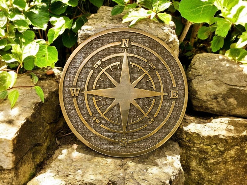 Rose Compass Plaque | Nautical Garden Decor | Solid Brass Compass Wall ...