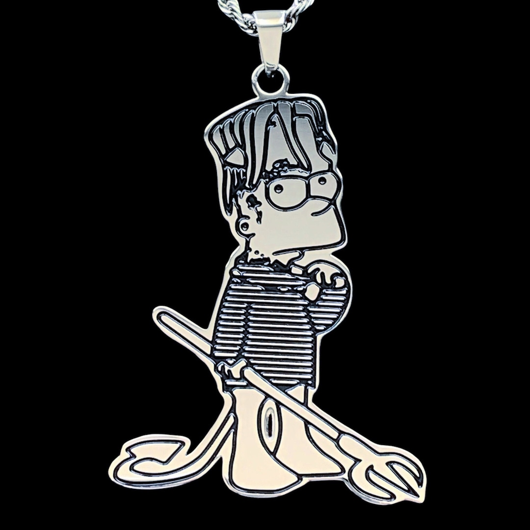 Lil Peep Helboy Bart Necklace! Stainless Steel & Black Enamel Pendant ...