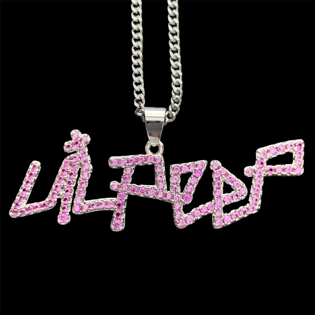 Lil Peep Necklace Iced Out Pink Cubic Zirconia And Silver Plated Pendant Choice Of Chain Gustav