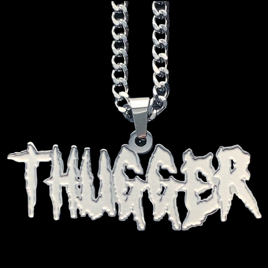 Young Thug THUGGER Necklace! Etched Stainless Steel Pendant + Stainless ...