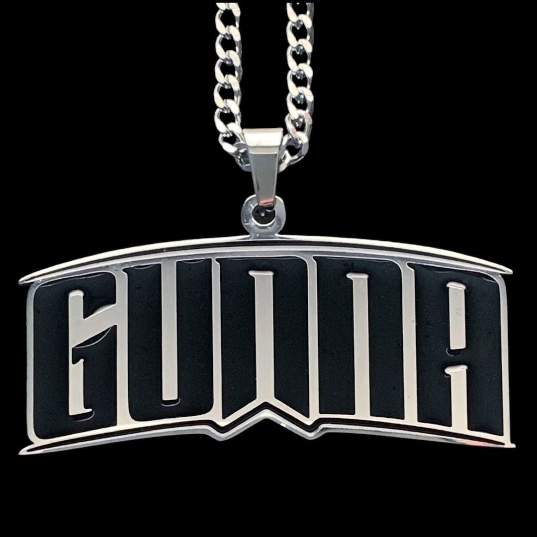 GUNNA Necklace! Stainless Steel & Black Enamel Pendant + Stainless ...