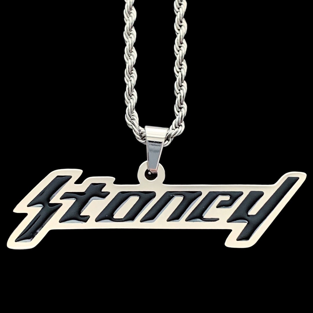 Post Malone Stoney Necklace! Stainless Steel & Black Enamel Pendant ...