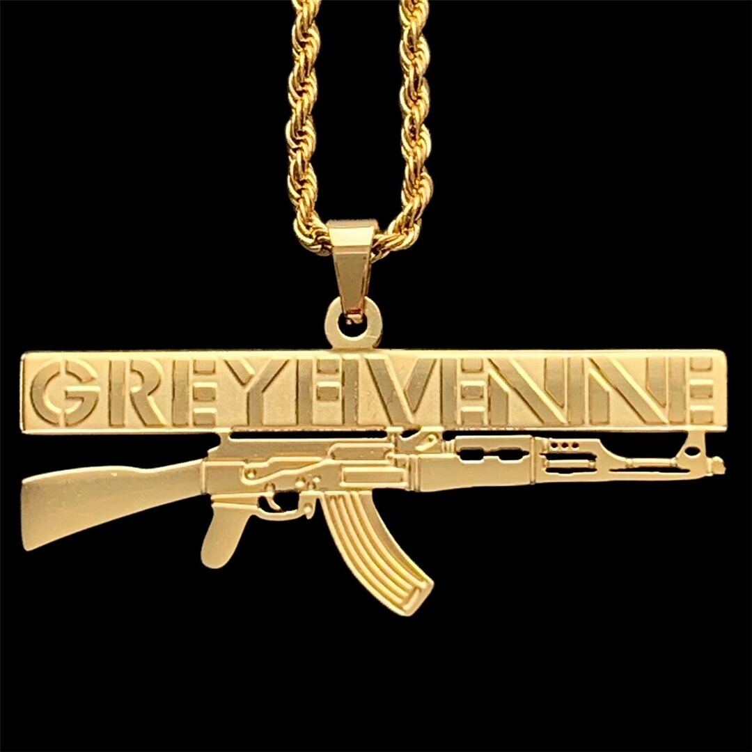 Suicideboys AK Necklace! Gold Etched Stainless Steel Pendant + Stainless Steel Chain (G59 Grey59 ...